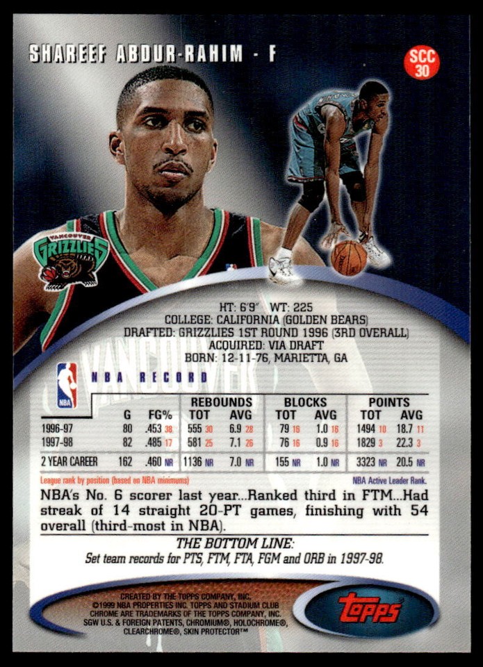 1998-99 Stadium Club Chrome Refractors Shareef Abdur-Rahim #SCC30 Grizzlies | eBay