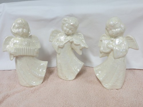 3 Vintage White Ceramic Angels Playing Musical Instruments Christmas ...