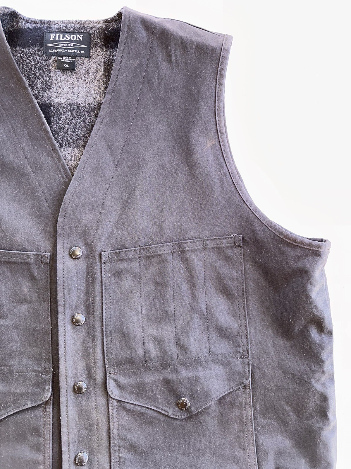 C.C. Filson Lined Cruiser Vest Waxed Canvas Wool made… - Gem