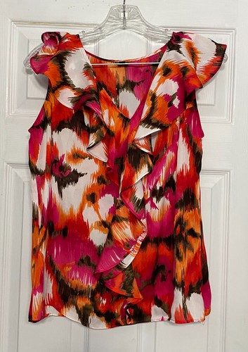Rafaella Orange Pink Ruffle Blouse Size Medium Womens Tank Top Side ...