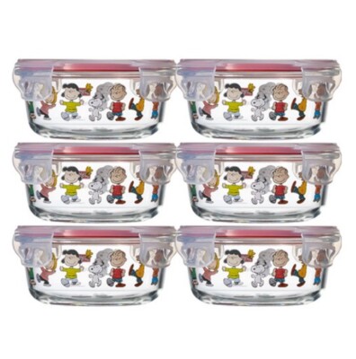 Pyrex Peanuts Snoopy Heat Resistant Glass Airtight Containers ROUND 6P ...