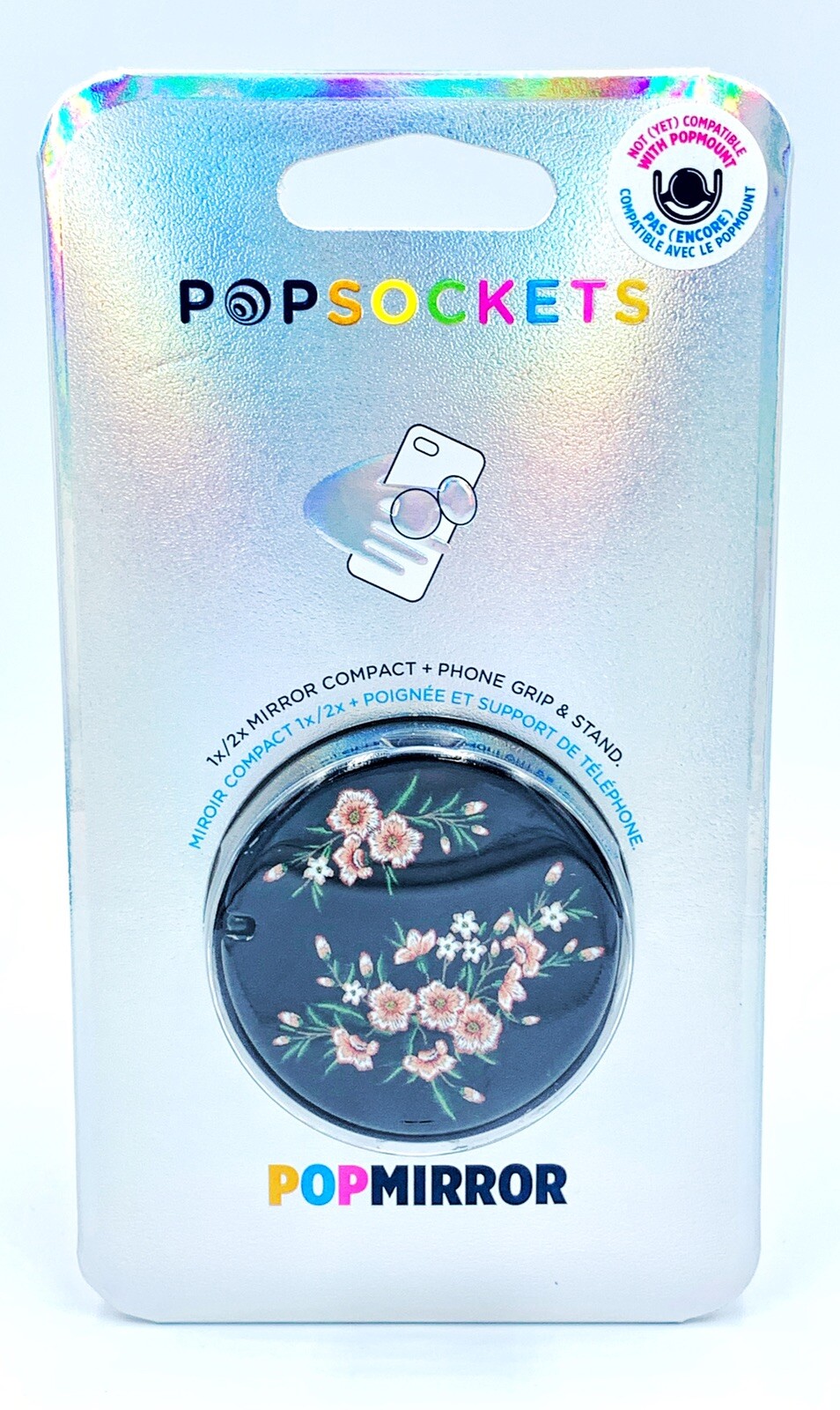 Authentic PopSockets PopMirror Black Floral Blossom Mirror PopSocket ...