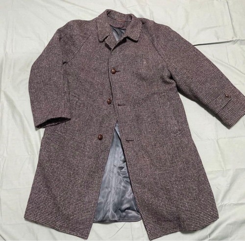 Harris Tweed Men's Tweed Check Raglan Long Overcoat Removable Liner ...