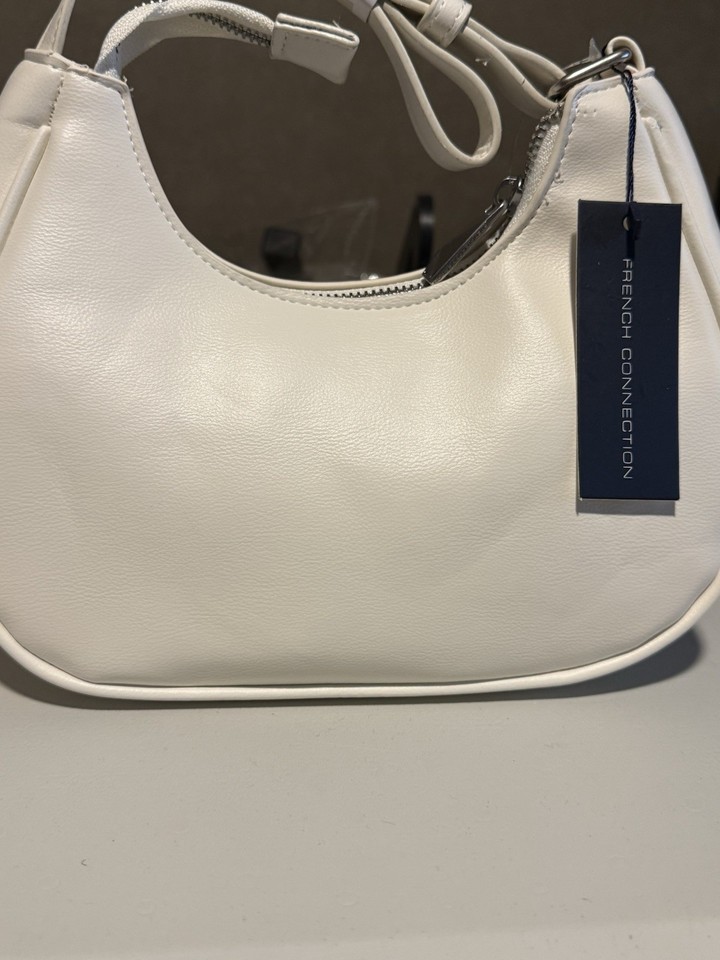 French Connection White Faux Leather Shoulder HandBag Mini Hobo Purse ...