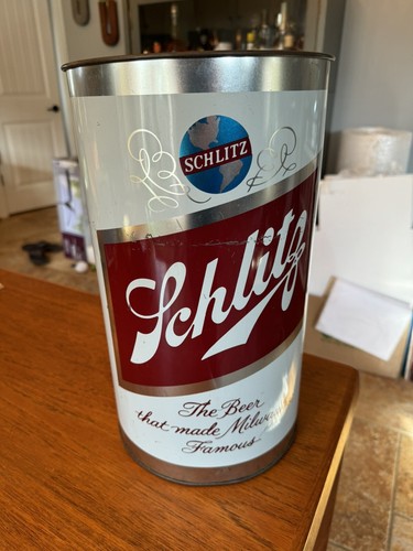 Vintage 1960s Schlitz Beer Trash Garbage Can 15” Milwaukee Famous Tin ...