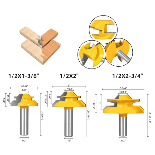 45 Degree Lock Miter Router Bit 3-Piece Set, for 31/64", 3/4"，1 ...