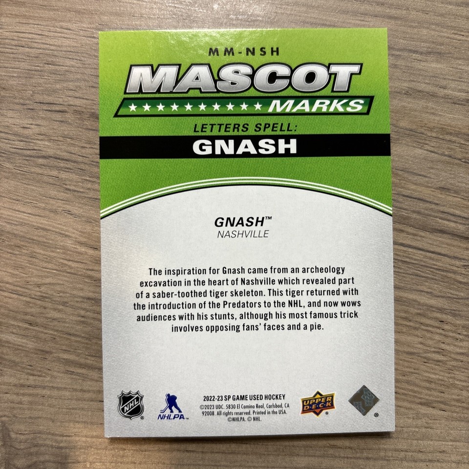2022-23 SP Game Used GNASH Mascot Marks Letter "N” /35 NASHVILLE ...