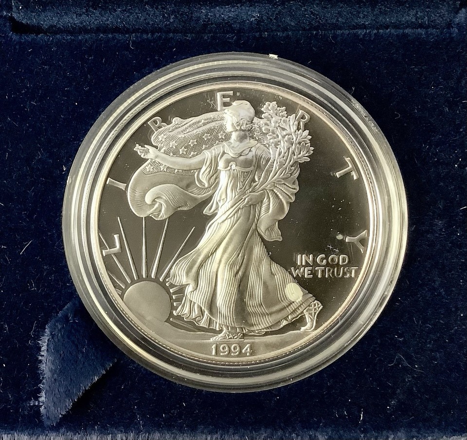 1994 P 1oz Proof American Silver Eagle Coin ASE w/OGP COA Spots on ...