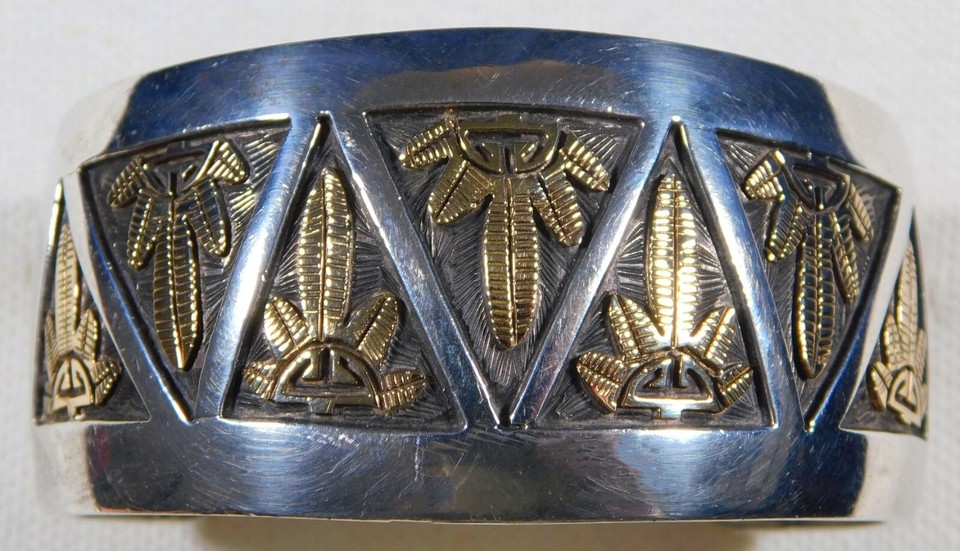 HOPI WATSON HONANIE STERLING 14K GOLD Cut Out Overlay HANDMADE CUFF ...