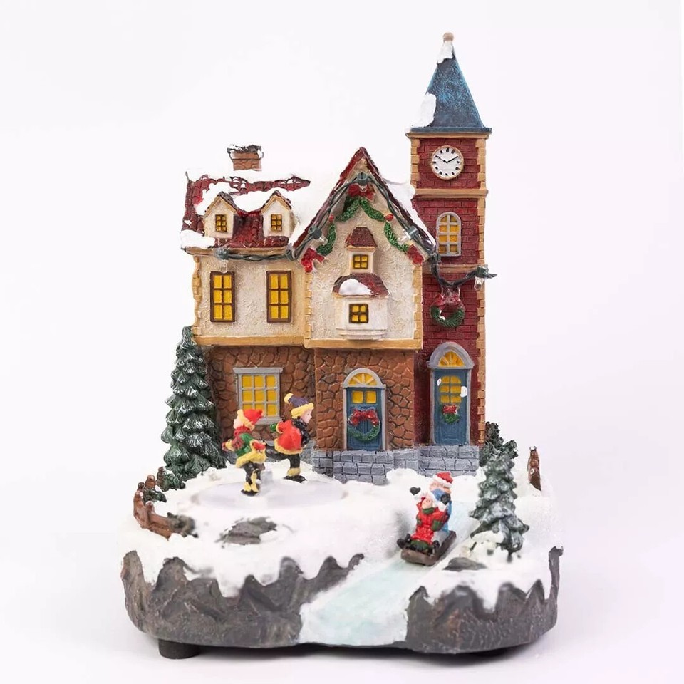 Christmas Village Scene Ornaments Musical LED Moving Xmas Decoration ...