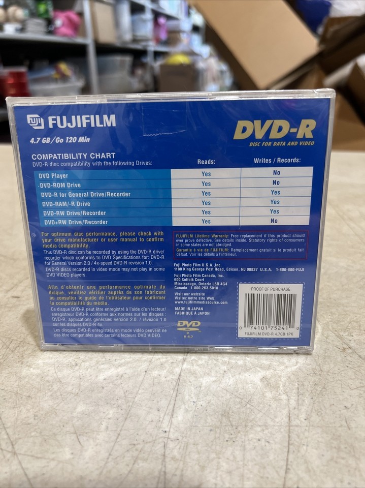 One FujiFilm DVD-R Disc 4.7 GB/GO 120 min for Data Video Digital ...