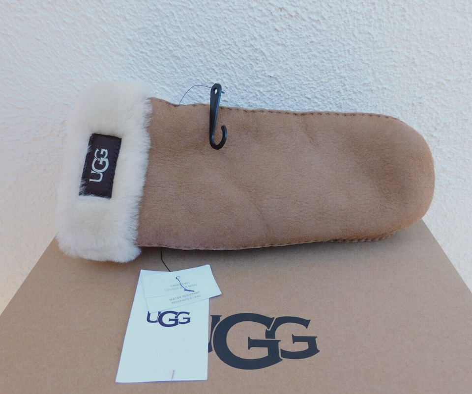 UGG CHESTNUT SUEDE SHEEPSKIN UGG LOGO WINTER MITTENS ~WOMEN L/ XL ~NWT ...
