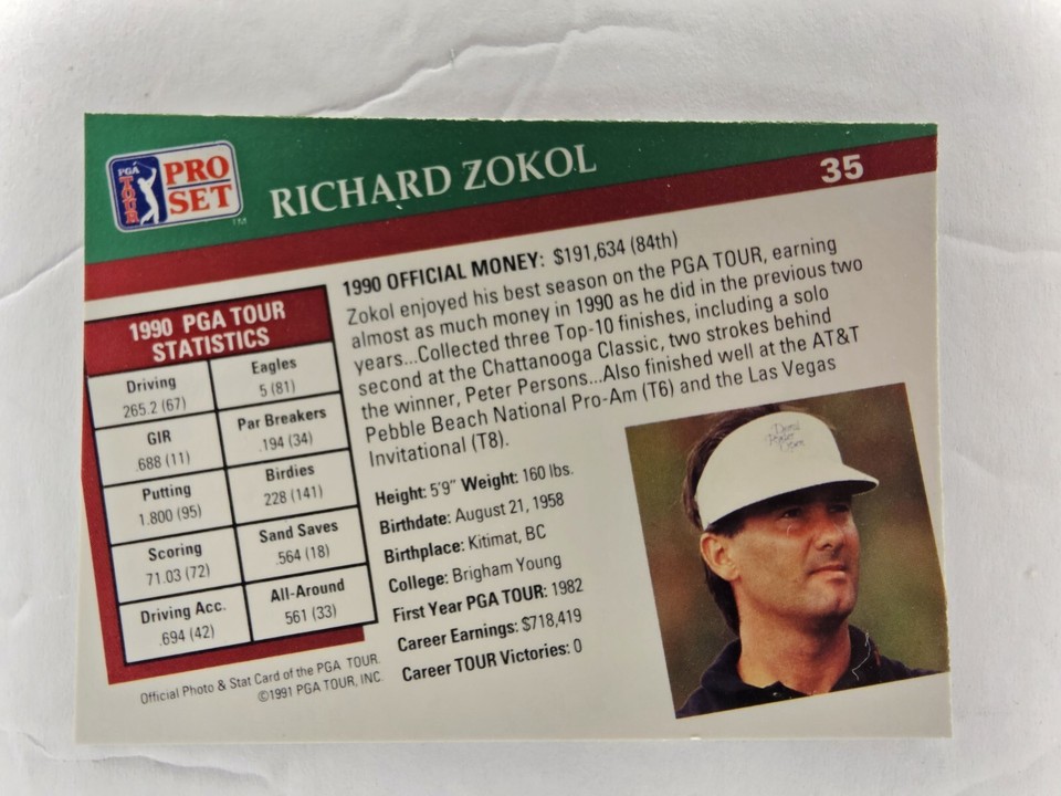 1991 PGA Pro Set PGA Tour Golf Card #35 Richard Zokol | eBay