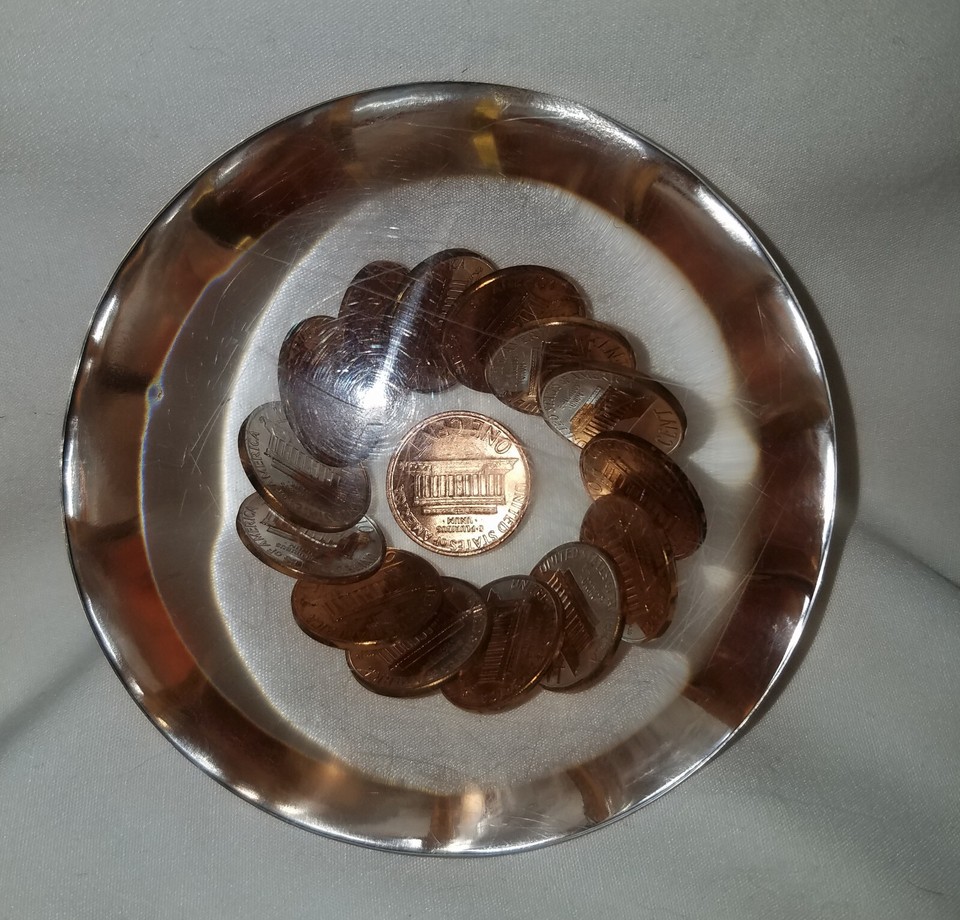 Vintage 1974-1978 Real Pennies Floating in a Lucite Paperweight Hand ...
