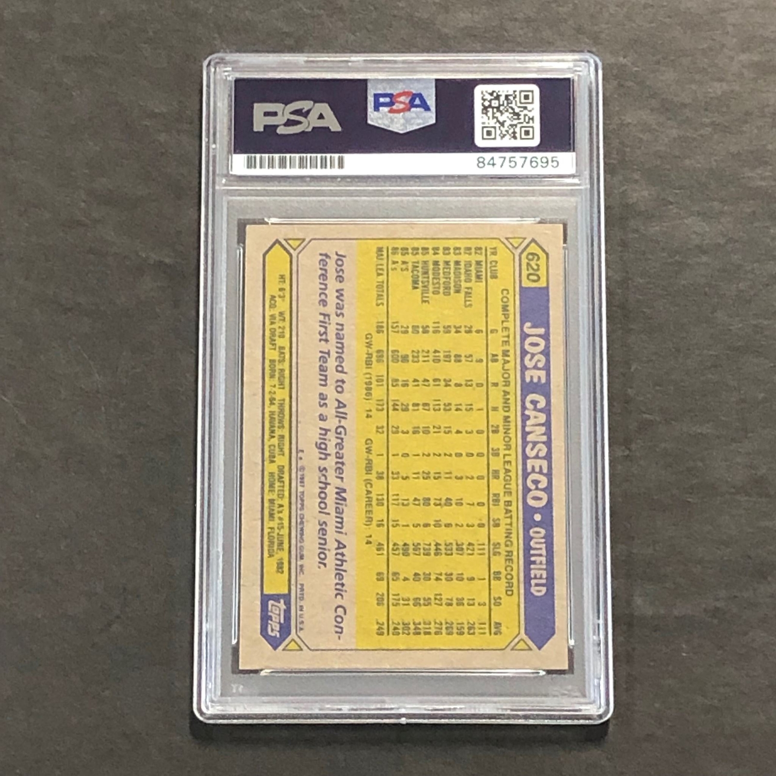 1987 Topps Baseball #620 Jose Canseco Signed Card PSA Slabbed Auto 86 ...