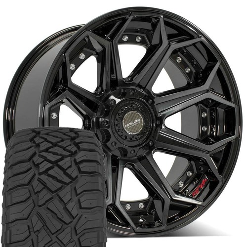 Set(4) 4P80R Black 22x10 Rims & 33x12.5x22 R/T Tires 5X5 & 5X5.5 -24ET ...