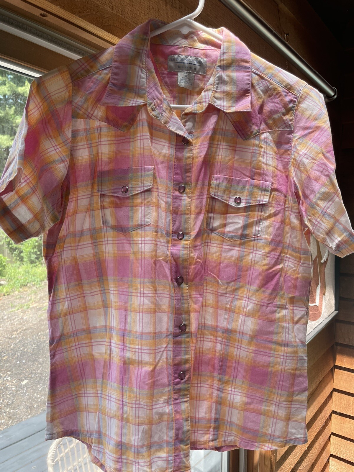 Wrangler Blues Short Sleeve RARE PINK Pearl Snap - Shirt Size Medium ...