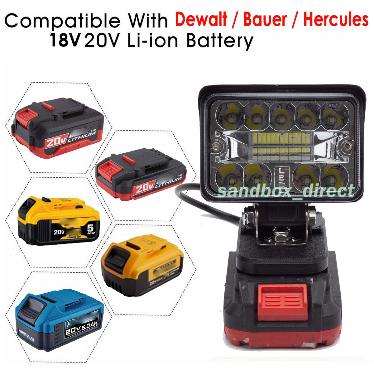 Led Work Light for Bauer 20v HyperMax Lithium Battery 2800LM w/FAST USB ...
