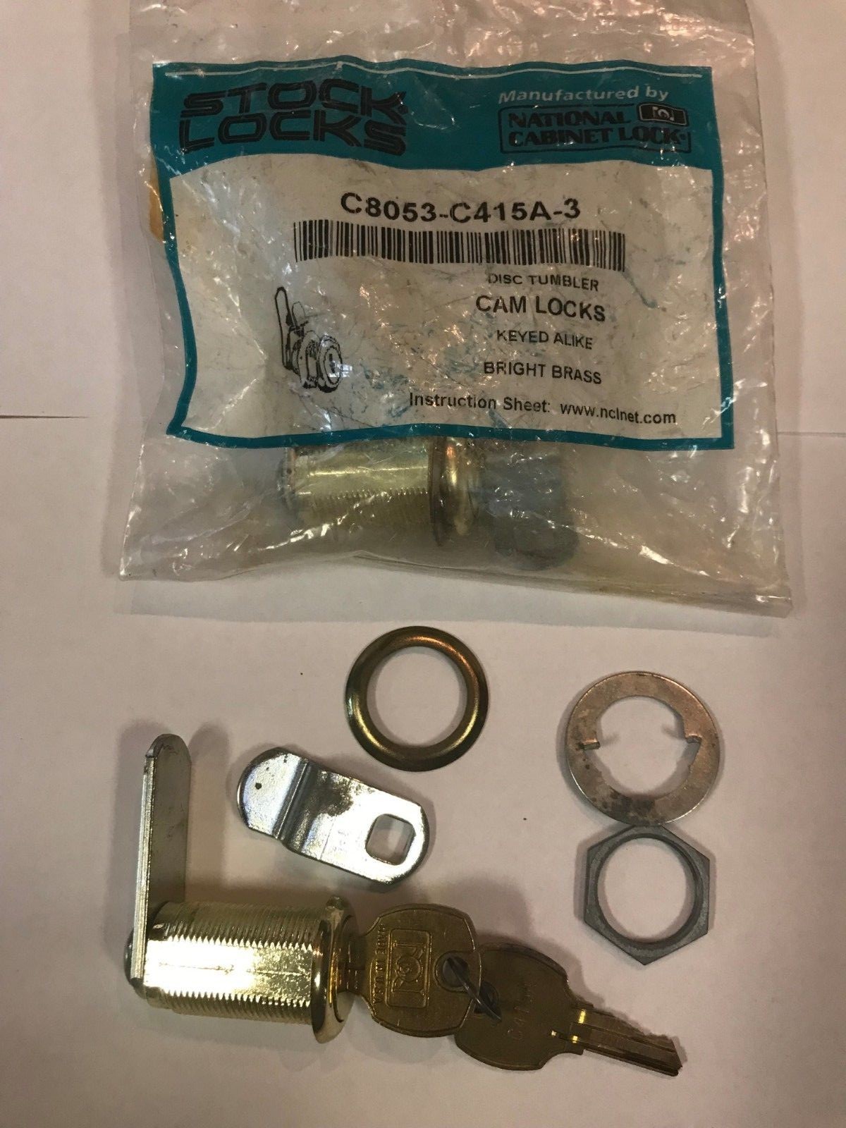 2 DISC TUMBLER BRASS CAM LOCK KITS (with 2 keys ea)Stock Locks # C8053 ...