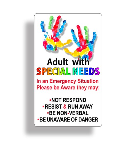 Adult Special Needs Emergency Alert Sticker Car Van Window Bumper ...