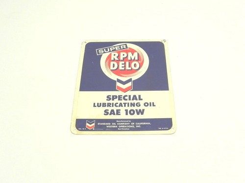VINTAGE 1960S DELO LUBRICANT OIL COMPANY WATER TRANSFER DECAL ON METAL ...