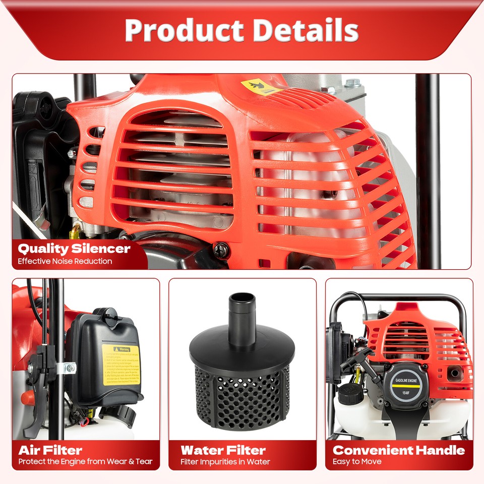 Portable Small Gas Gasoline Pump Irrigation Water Pump 2-Stroke 2 HP ...