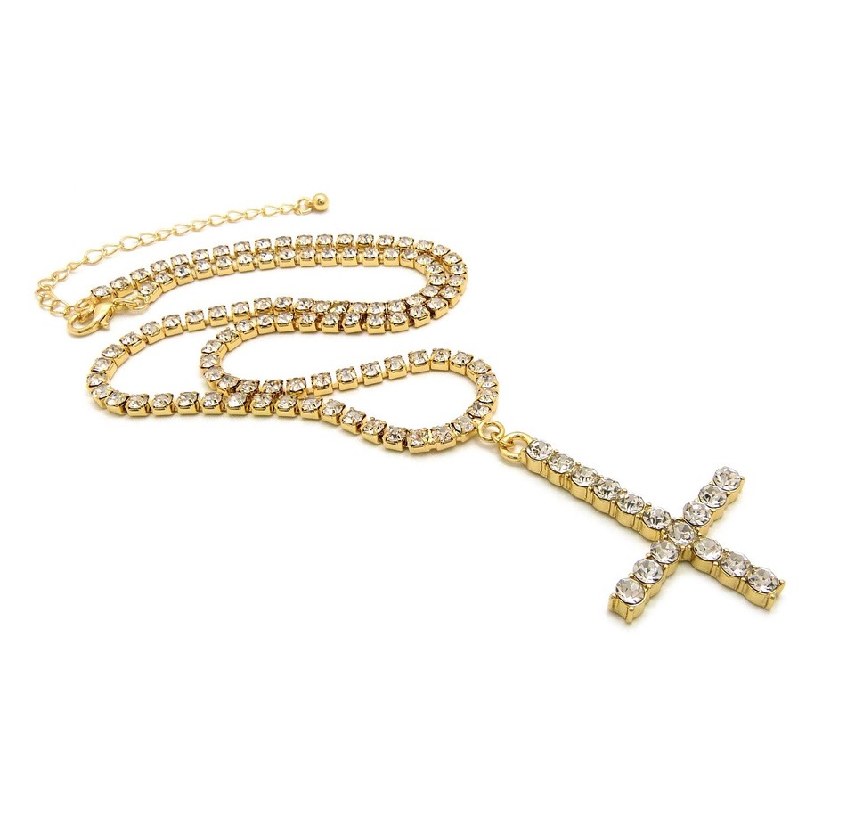 Iced Hip Hop Lil Uzi Vert's Cross Pendant & 18" 1 Row Tennis Chain ...