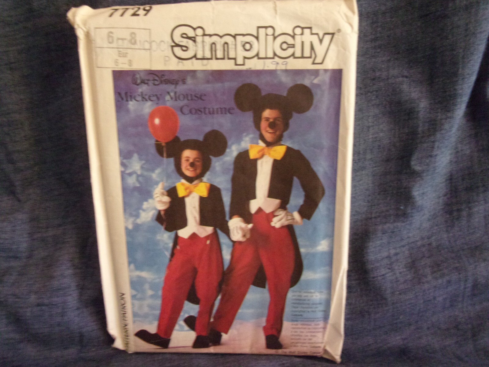 Vintage 80s Simplicity 7729 Walt Disney Mickey Mouse Costume Pattern ...