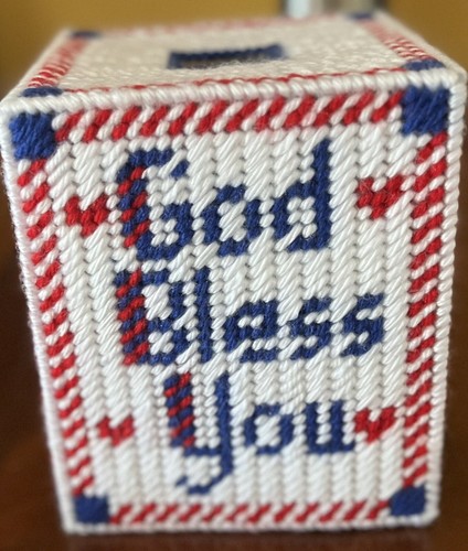 Handmade Needlepoint Plastic Canvas Tissue Box Cover-God Bless You TBC ...