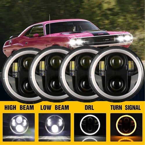 4PCS 5 3/4 5.75 INCH Round LED Headlights HI/LO DRL Turn Signal ...