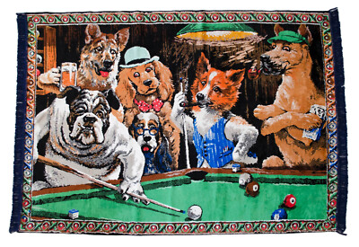 Dogs Playing Pool Billiards Theme Wall Rug Vintage Tapestry Wall Rug 46 ...