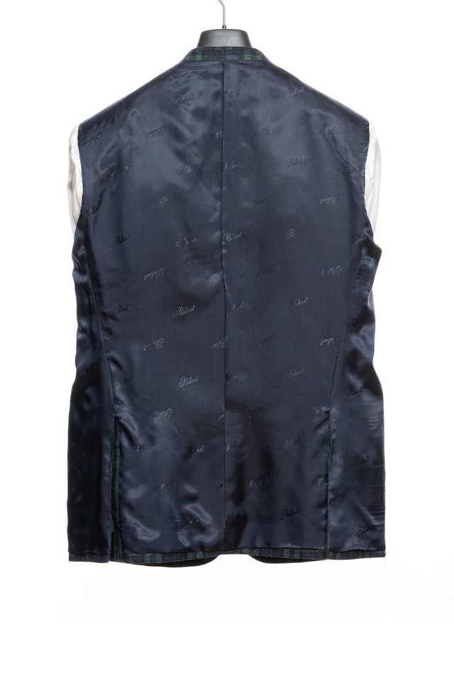 $2450 BELVEST Blue Wool Silk Check Jacket + Vest Double Breasted 44 US ...