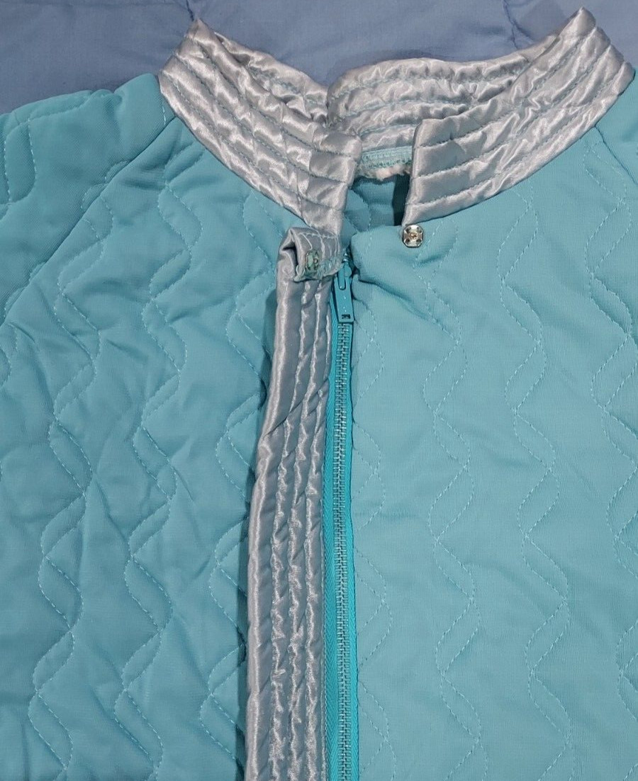 1950's Turquoise Quilted Bed Jacket Hip Length VG - Gem