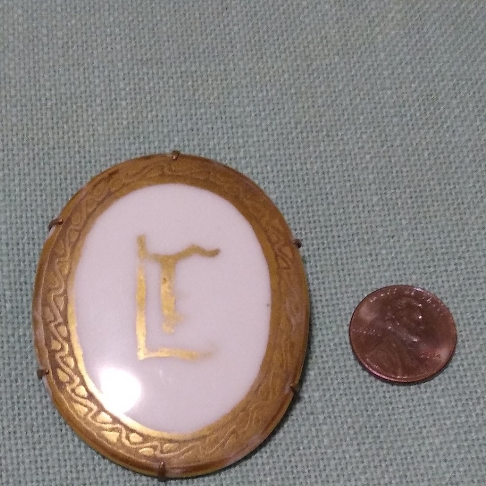 Antique VICTORIAN Lovely Large Hand Painted Porcelain Initial E Gold ...