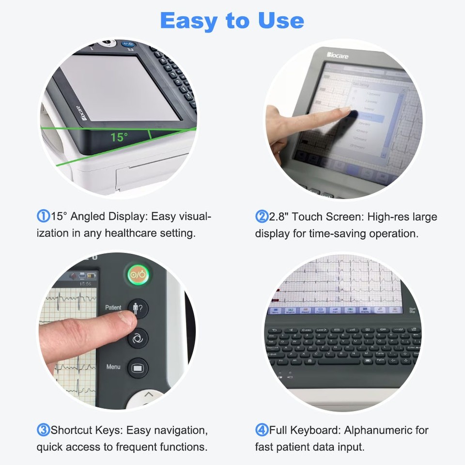 Biocare 12 Lead 6 Channel ECG Machine Interpretive ST Diagnosis HRV ...
