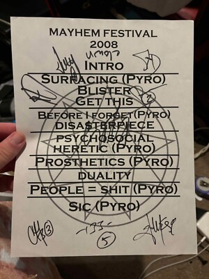 Slipknot Signed Mayhem Fest 2008 Setlist Certified By Corey Taylor. | eBay