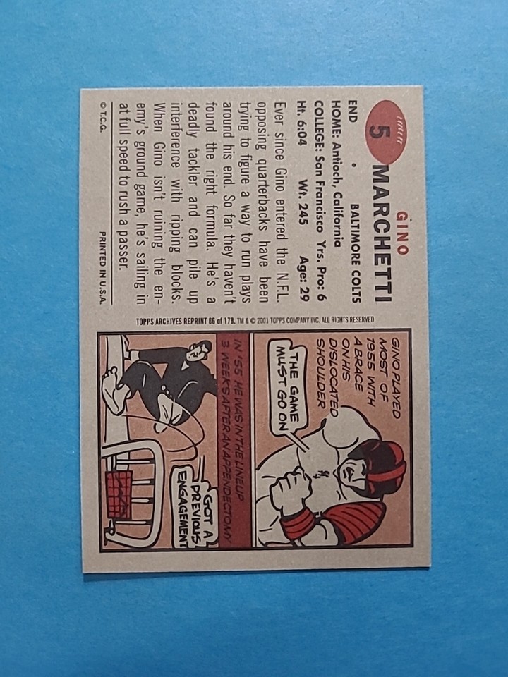 GINO MARCHETTI 2001 TOPPS ARCHIVES FOOTBALL CARD # 86 H4225 | eBay