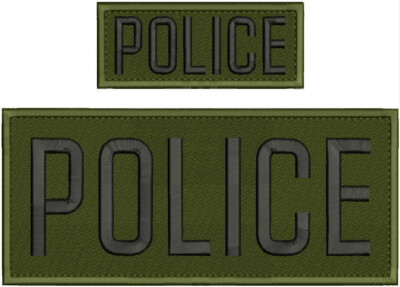 POLICE EMBROIDERY PATCH 4X10 AND 2X5 HOOK ON BACK BLACK ON OD GREEN | eBay