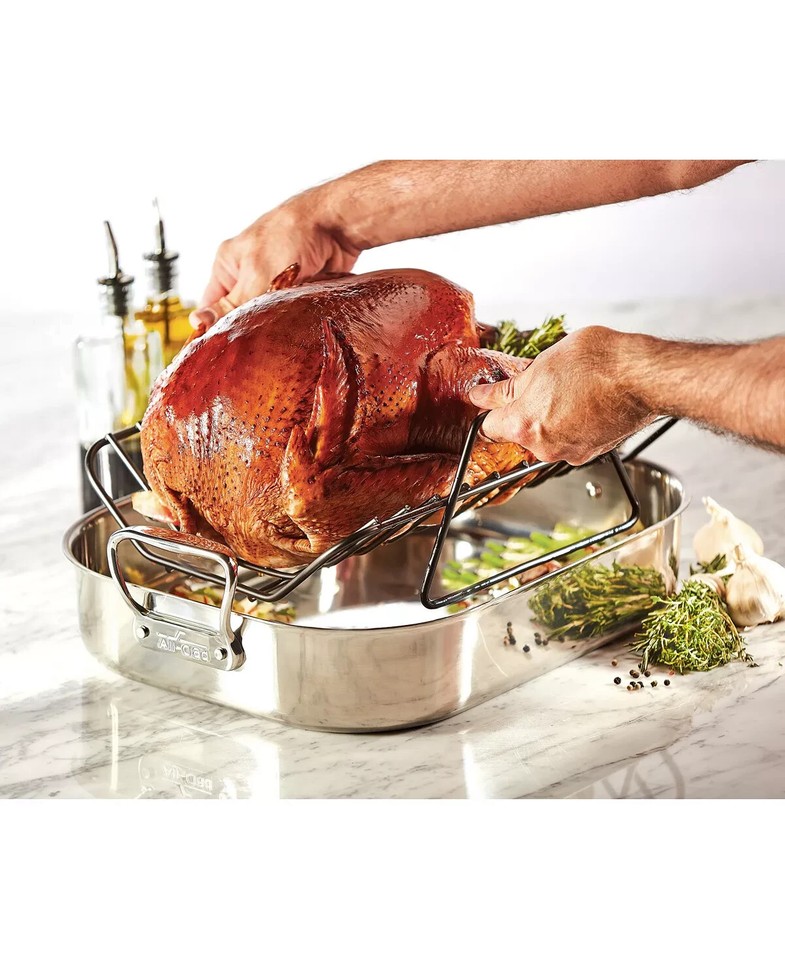 ALL-CLAD Stainless Steel 13” x 16” Turkey/Ham Roaster Pan W/Rack for ...