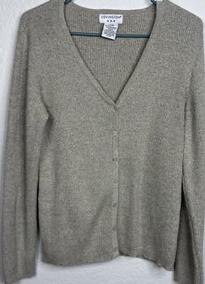 Covington Women’s Button Up Long Sleeve Beige Gold Shimmer Cardigan ...