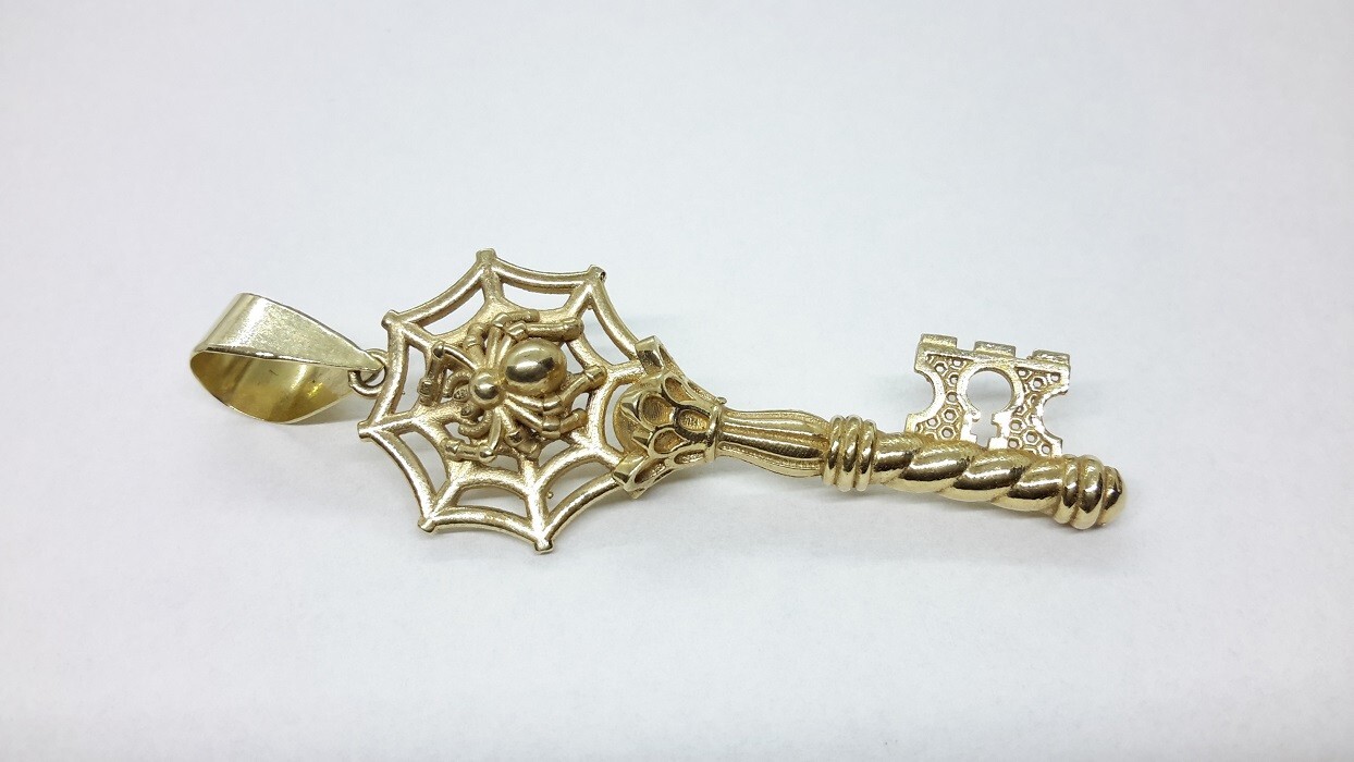 Antique 10k-14k Yellow Gold Spider Key Pendant. OOAK - Gem