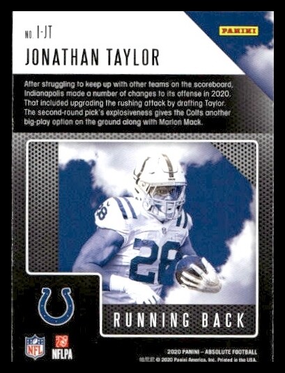 2020 Panini Absolute #I-JT Jonathan Taylor Rookie Indianapolis Colts | eBay