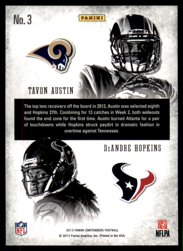 2013 Contenders Round Numbers DeAndre Hopkins/Tavon Austin RC St. Louis ...