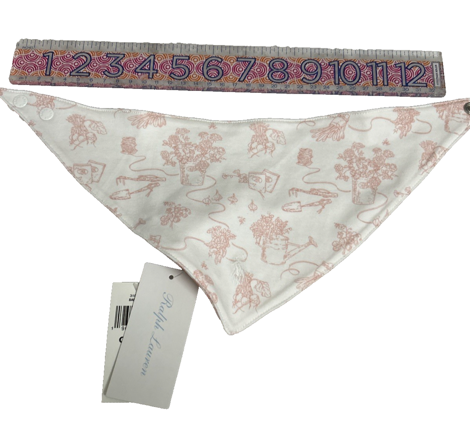 Ralph Lauren Baby Bib Pink Logo White check Classic Bandana Cotton ...