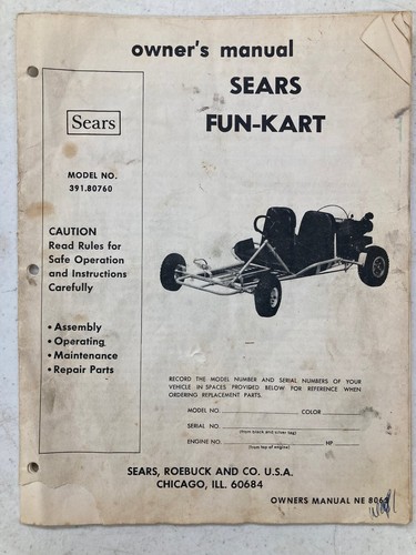 Vintage 1978 Sears Fun-Kart Go-Kart Owner's Manual Original Booklet | eBay