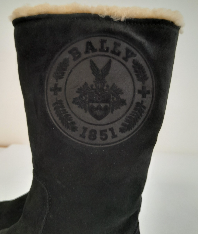 Bally Kander Emblem Logo Sherpa Suede Black Mid Calf Boots Size UK 4 ...