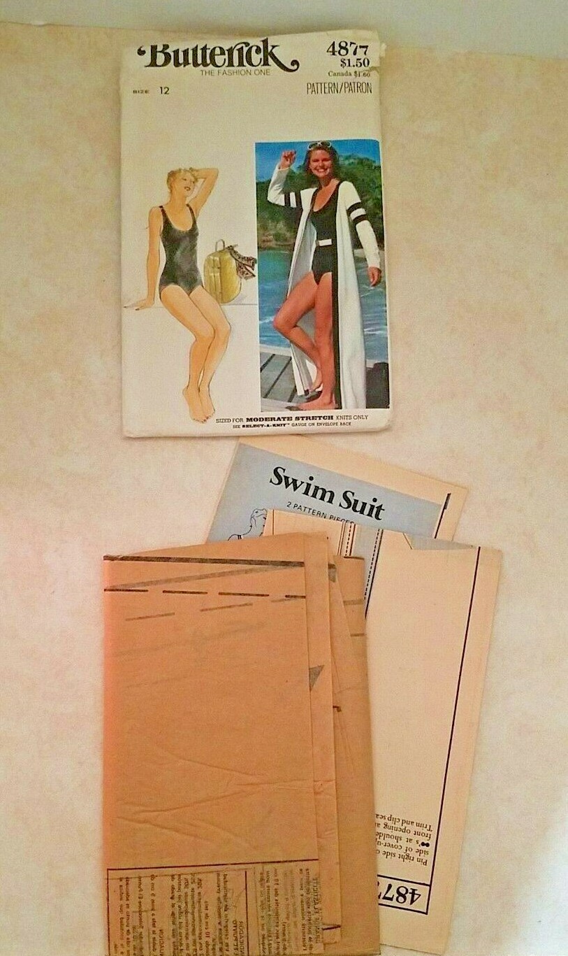 Vintage Butterick 4877 One Piece Swimsuit and Cover Up 1970s Sz 12 | eBay