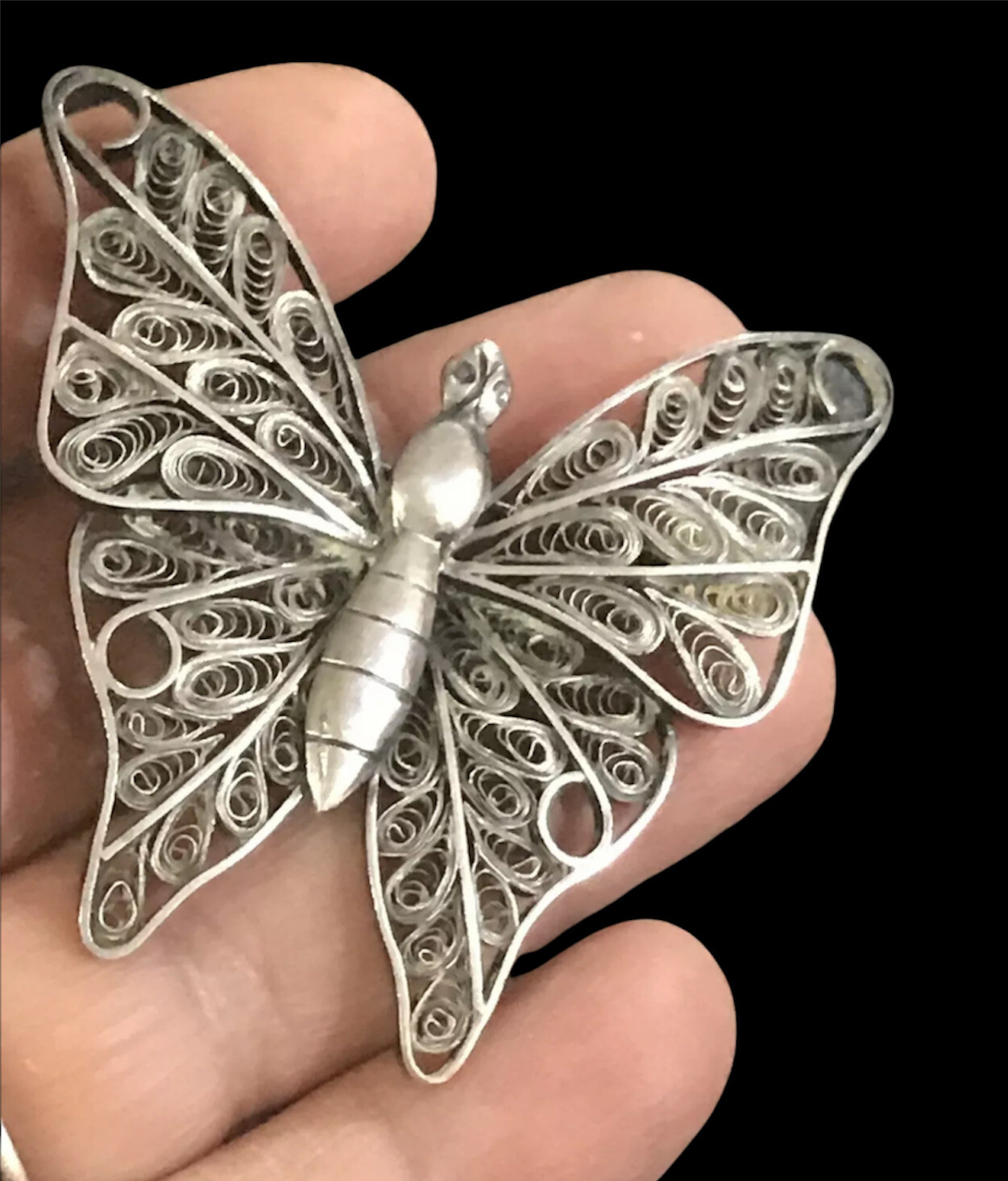 VINTAGE DESIGNER STERLING SILVER FINE FILIGREE BUTTERFLY MOTH BROOCH ...