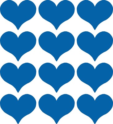 Set of 12 Blue Heart Vinyl Decal Stickers - 3", windows, cars, parties ...