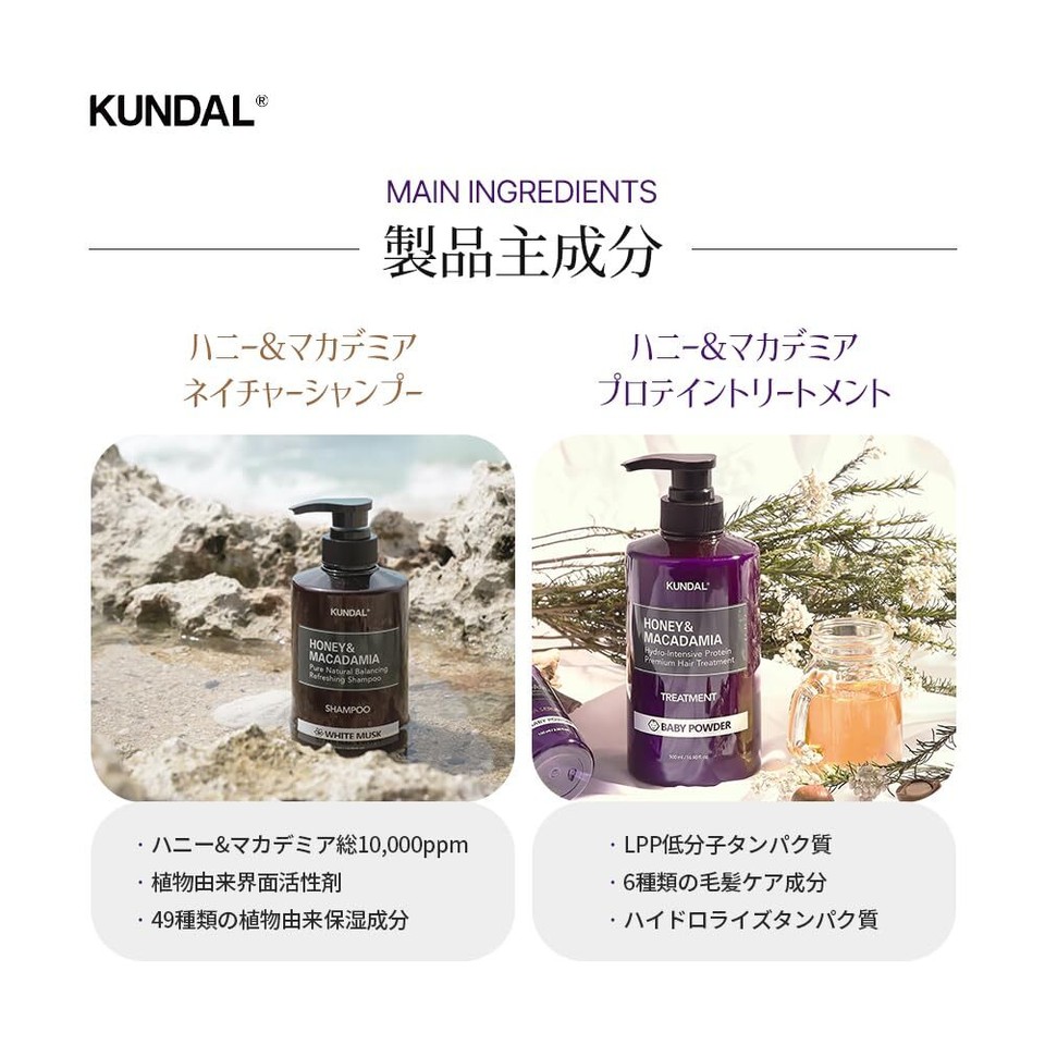 KUNDAL Pure Natural Shampoo + Protein Premium Hair Treatment 500ml ...